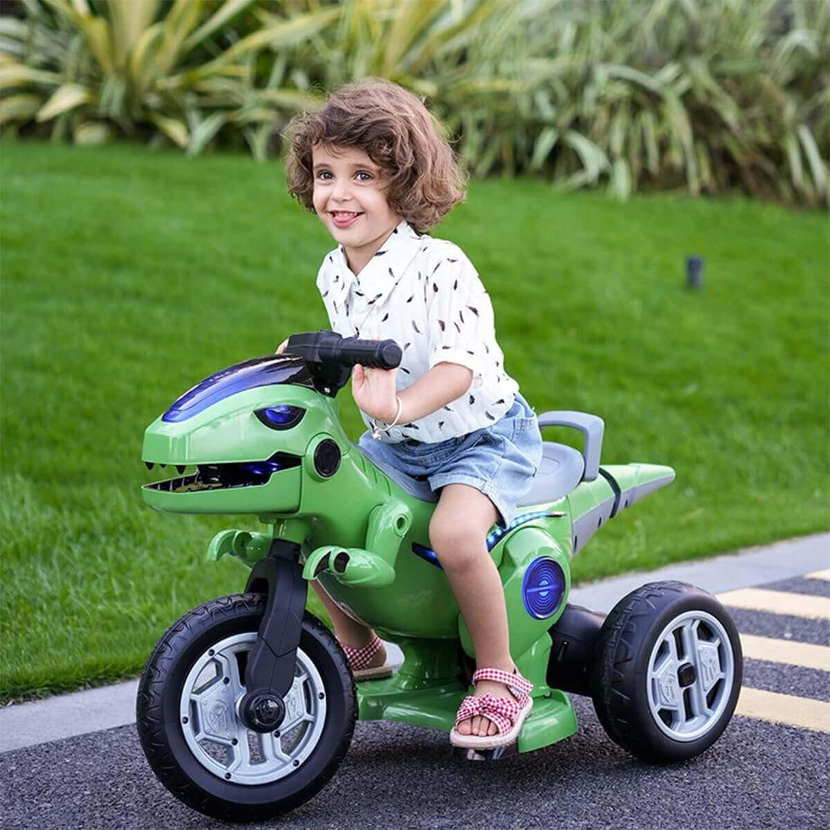 12V Kids Electric Motorcycle 3 Wheels Dinosaur Car Dual Drive Ride On ...