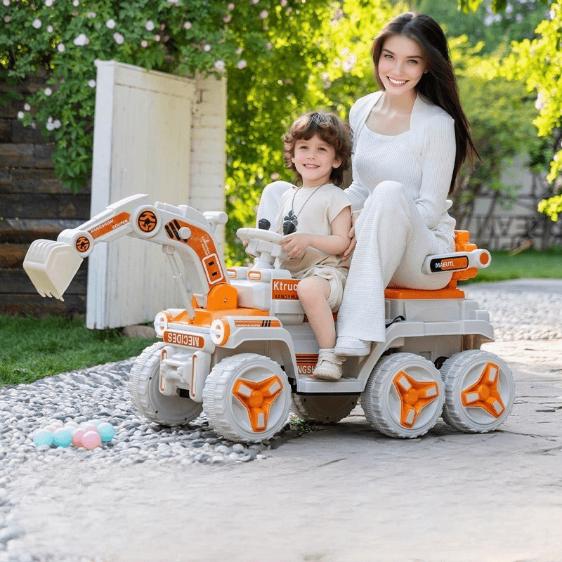 12V Kids Electric Excavator Four Drive Ride on Car Two Seats Excavator ...
