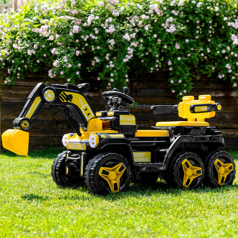 12V Kids Electric Excavator Four Drive Ride on Car Two Seats Excavator ...