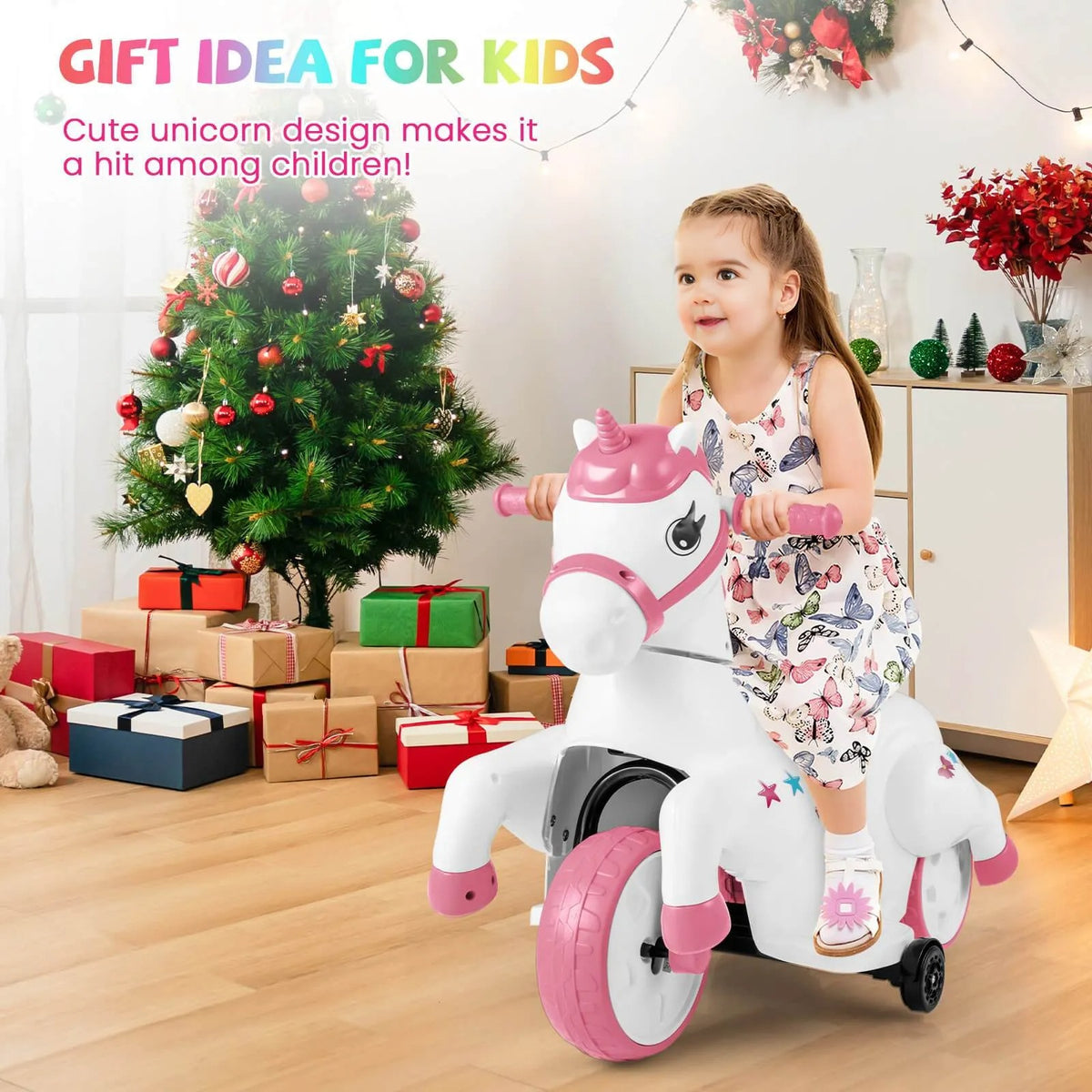 12V Kids Ride-On Toy with Training Wheels Dual Riding Modes Music Safe ...