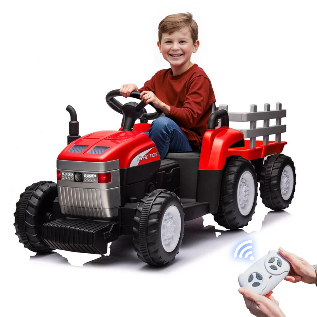 12V Kids Ride-On Tractor with Trailer & Remote Control Battery Powered ...