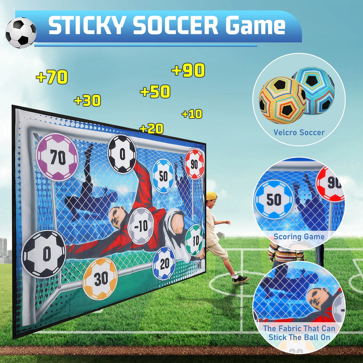 Kids Football Game Set Toss Soccer Goal Game with Velcro Balls Indoor ...