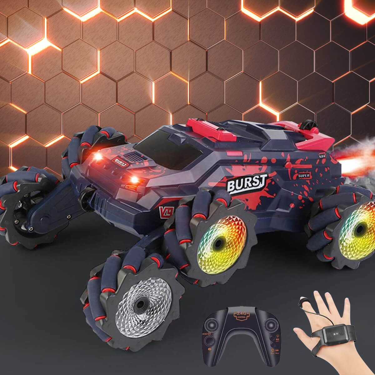 6 Wheels RC Car 2.4G Spray RC Stunt Car Swing Arm Drift Vehicle With L ...