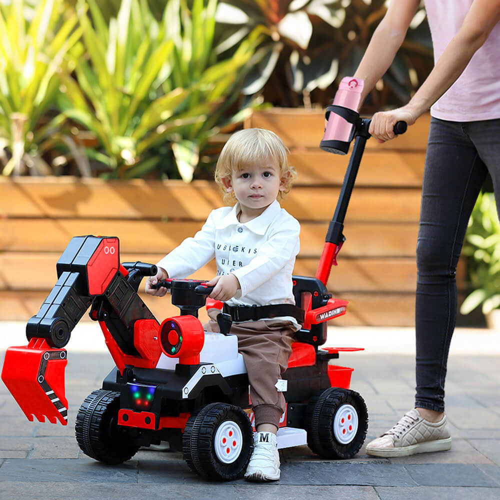 6V Electric Excavator Ride On Toy Adjustable Guardrail and Seatbelt Ex ...