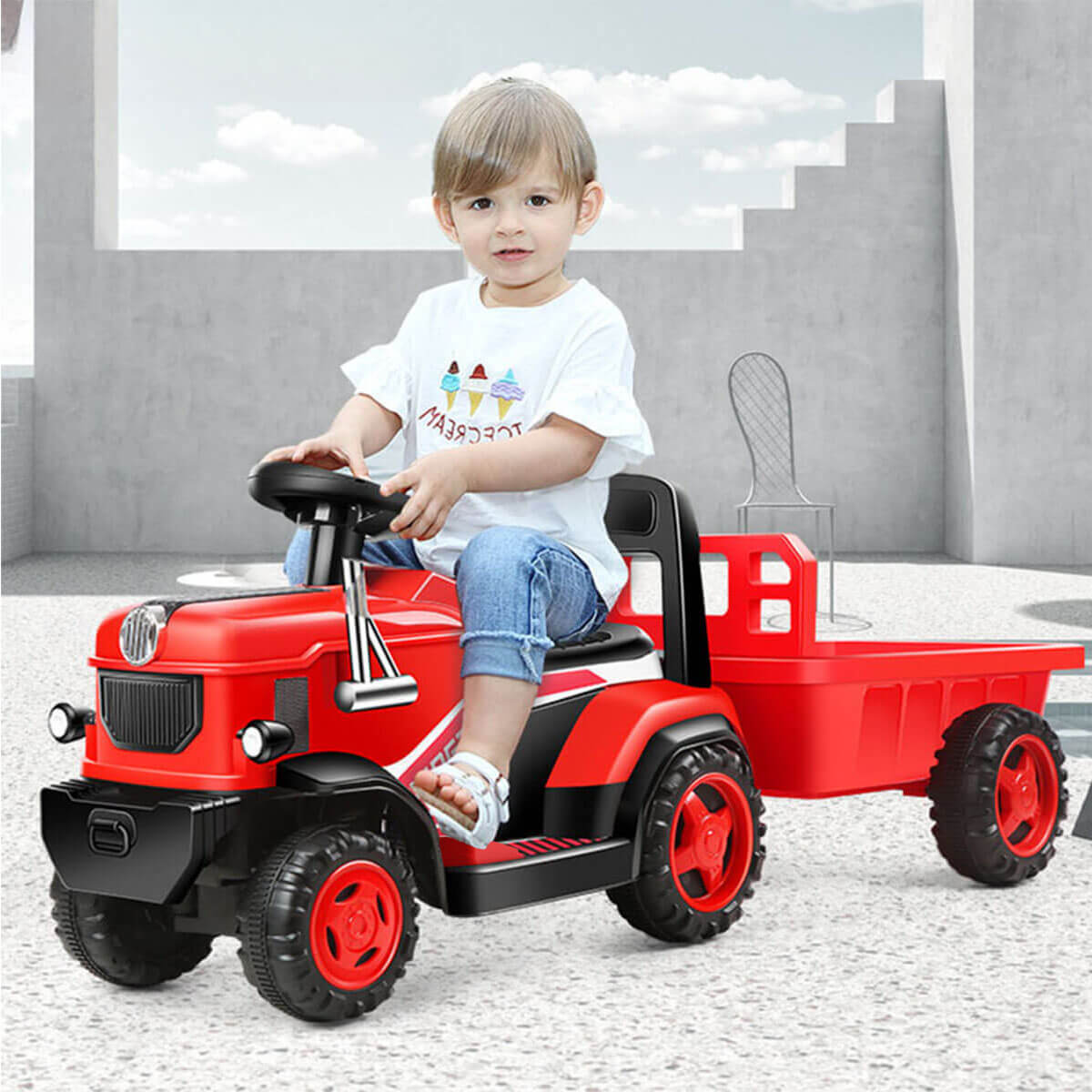 6V Electric Kids Ride On Tractor with Wagon Battery Powered Ride On Ca ...