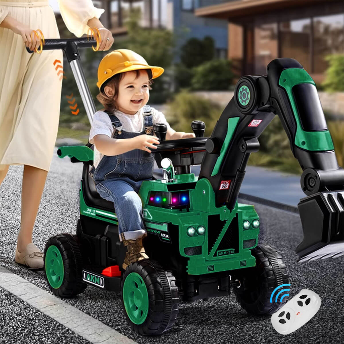 4-In-1 Remote Ride-On Push Car Toddler Fully Electric Ride On Digger B ...