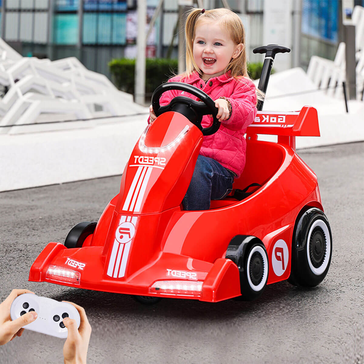 Kids Electric Go Kart with Remote & Adjustable Push Bar Dual Drive Dri ...
