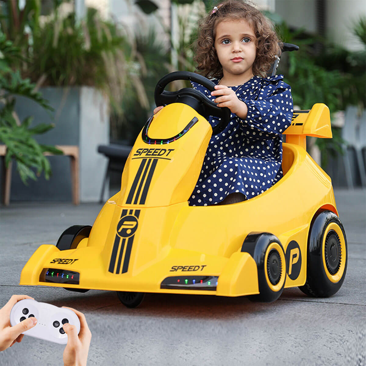 Kids Electric Go Kart with Remote & Adjustable Push Bar Dual Drive Dri ...