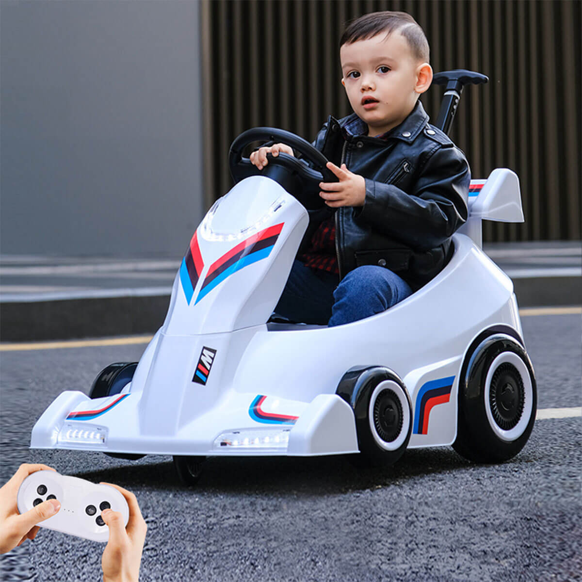 Kids Electric Go Kart with Remote & Adjustable Push Bar Dual Drive Dri ...