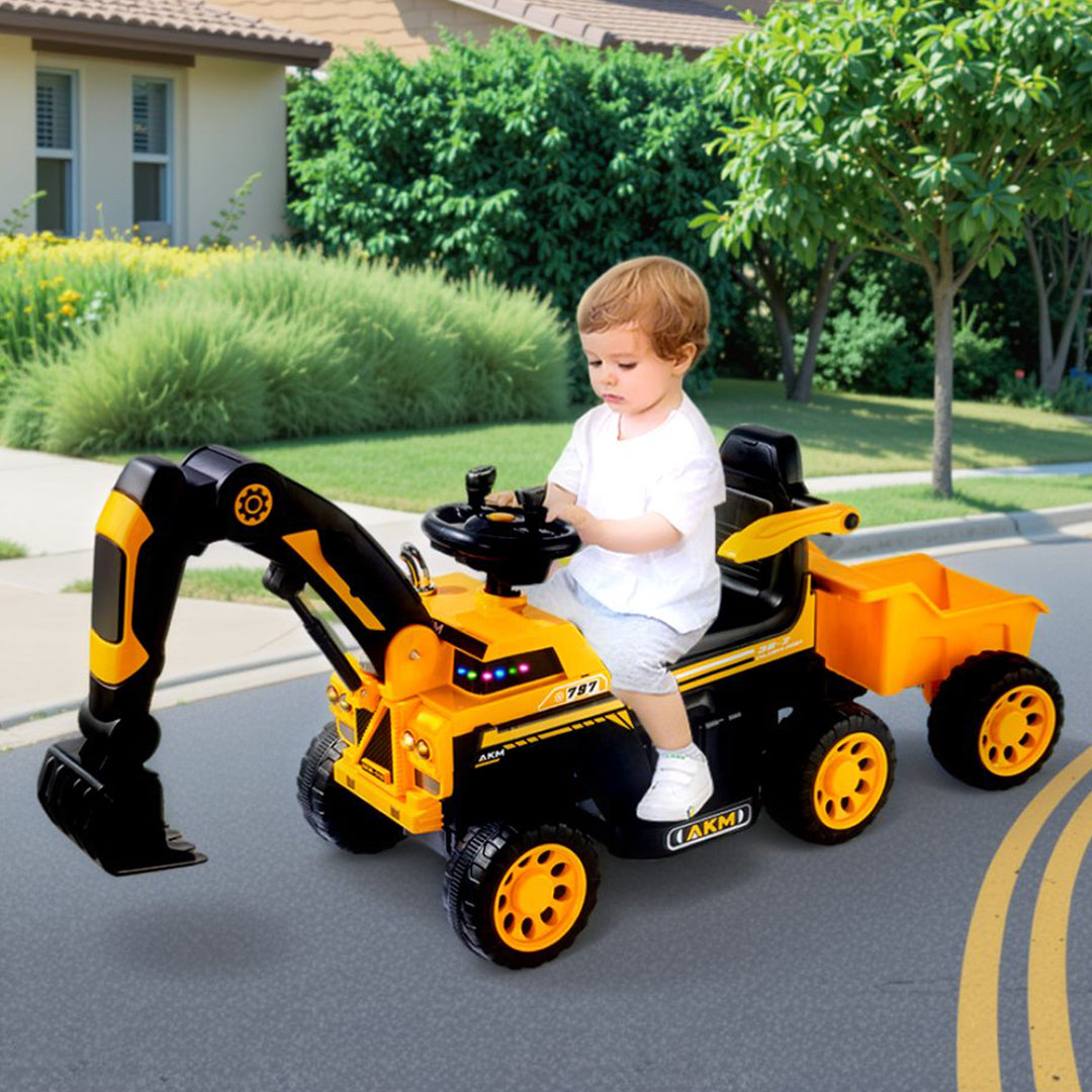 6V Toddler Excavator Electric Digging Arm Ride on Car with Large Wagon ...