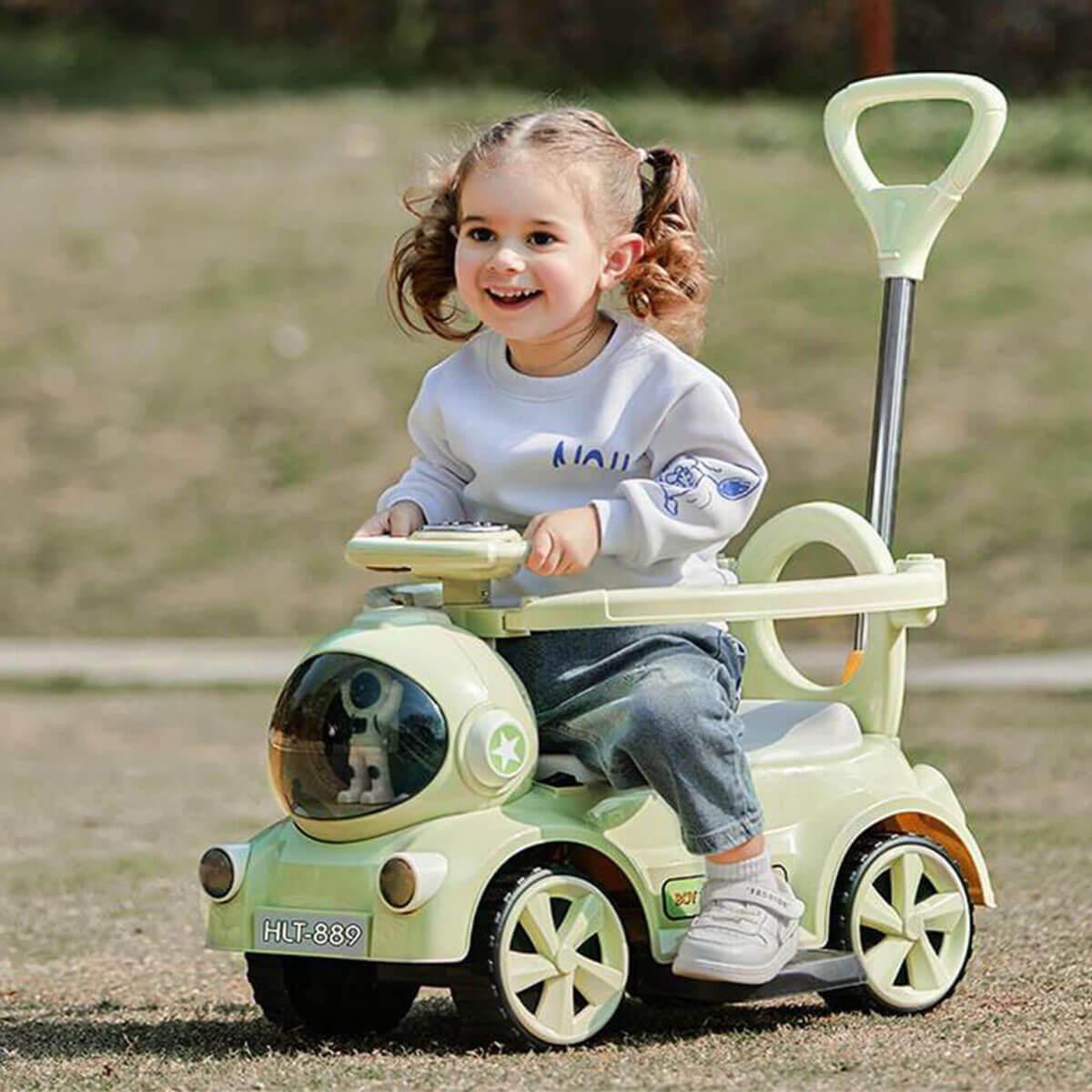 6V Kids Electric Ride On Car Adjustable Push Bar 3-IN-1 Push Car with ...