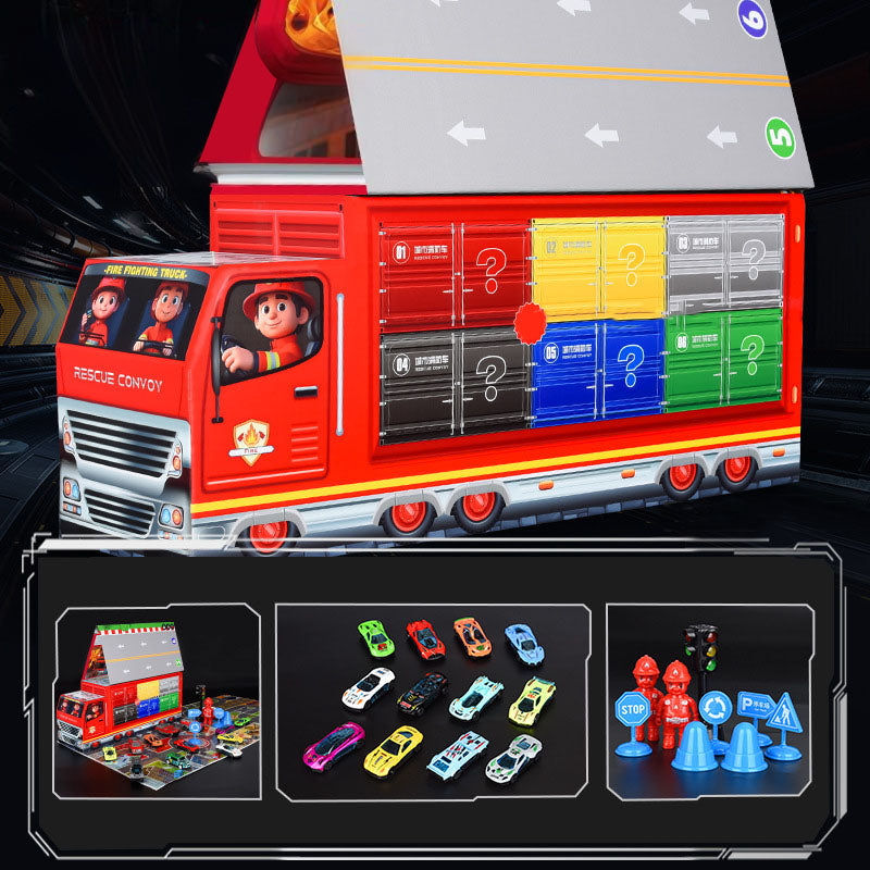 Advent Calendar 2025 Alloy Cars Set Racing Scene Police Car Fire Truck ...