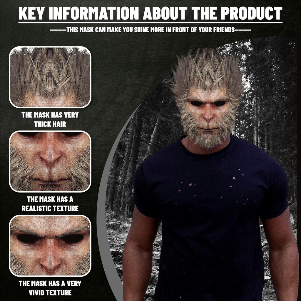 Black Myth Wukong Mask, Monkey King Face Mask, Funny Monkey Head Costu ...