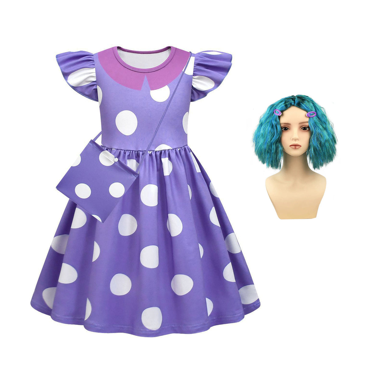Kids Envy Costume Inside 2 Out Envy Dress and Bag Emotion Cosplay Outf ...