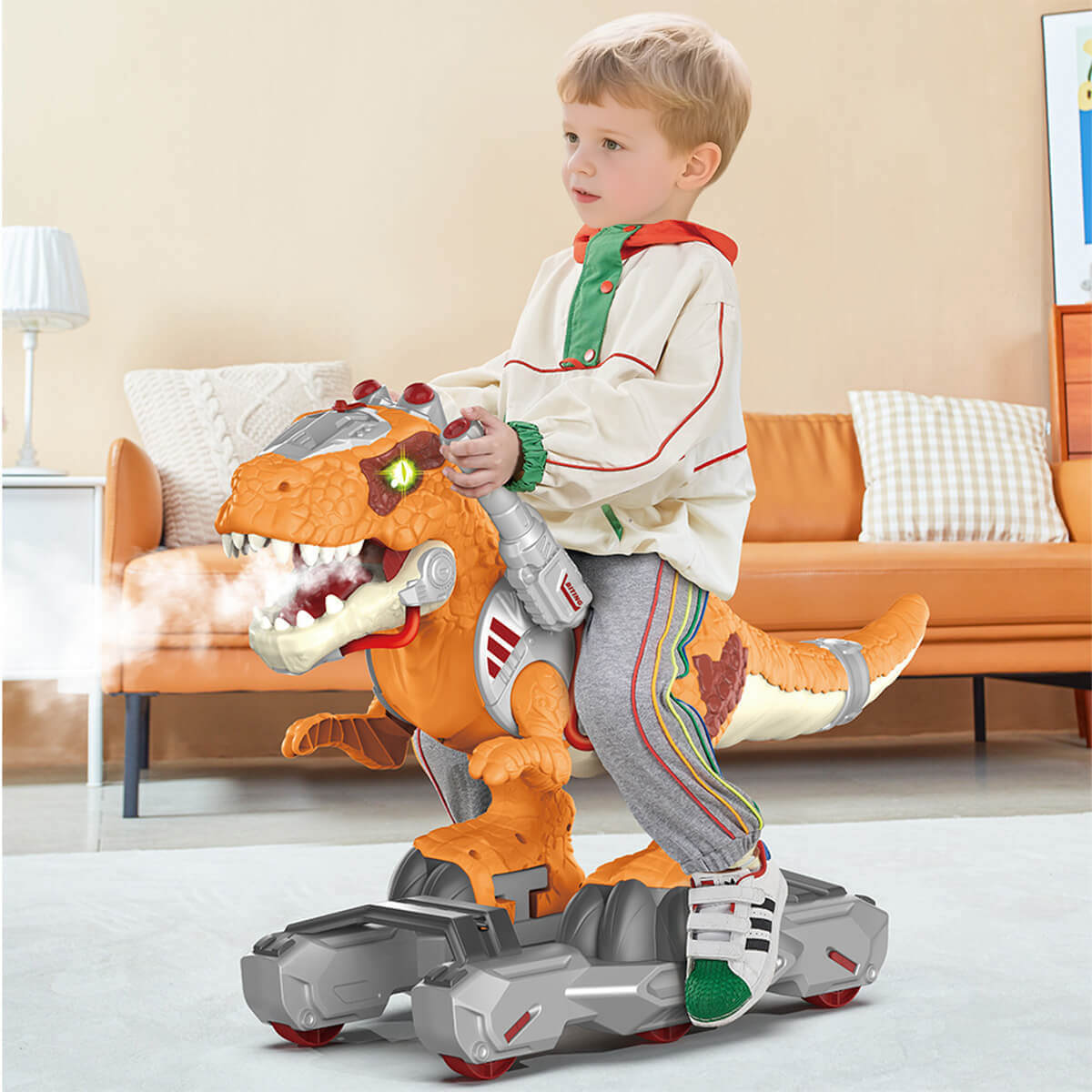 Kids Dinosaur Ride On Car Spray T-Rex Outdoor Indoor Ride-On Toy With ...