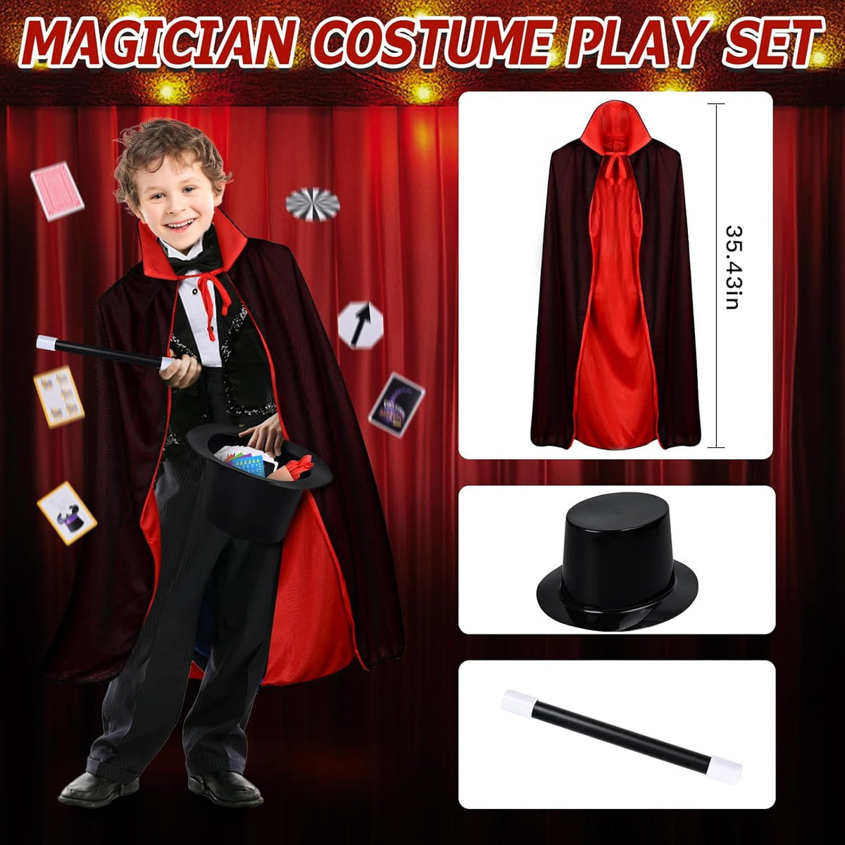 Kids Magic Kit with Magician Costume for Pretend Play Magic Set Free T ...