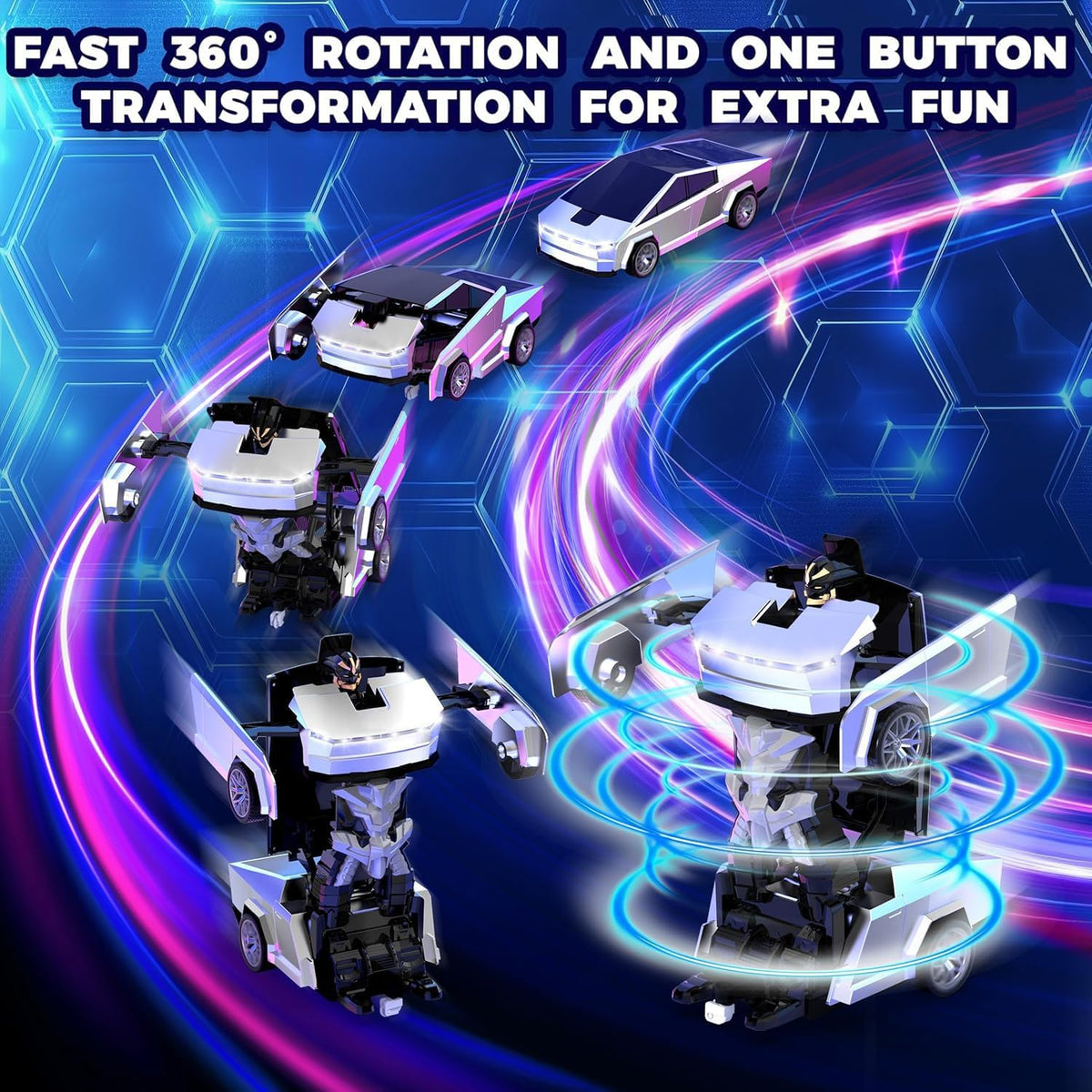 Kids Remote Control Car Cyber Truck Transformer Robot 360° Rotation Dr ...
