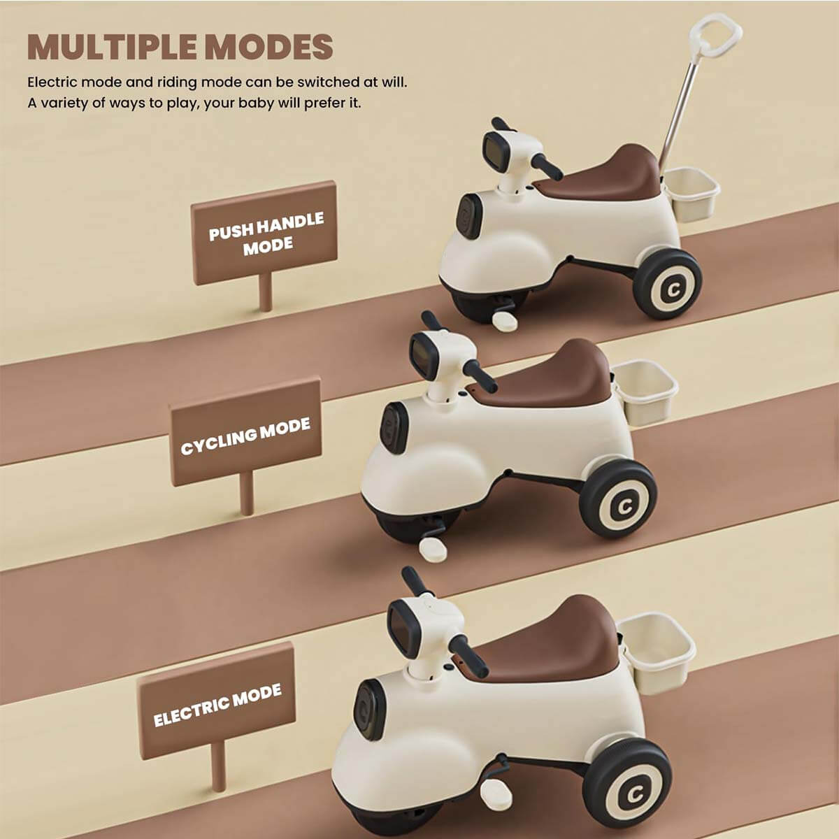 6V Kids Ride On Motorcycle 3-in-1 Electric Motorcycle with Push Handle ...