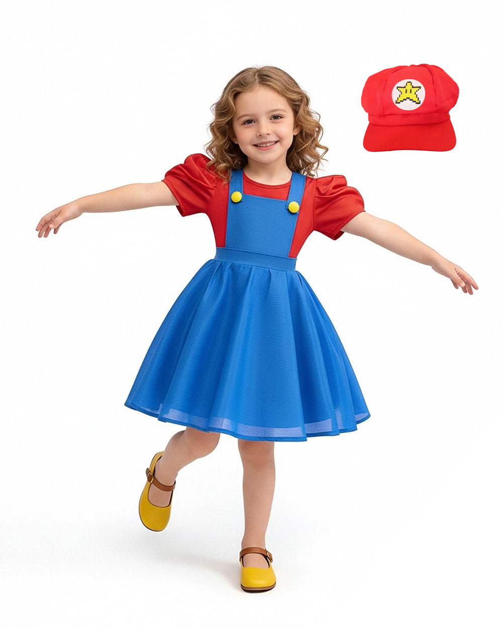 Super Bro Dress Blue Puff Sleeve Adventure Costume for Little Fans Gam ...