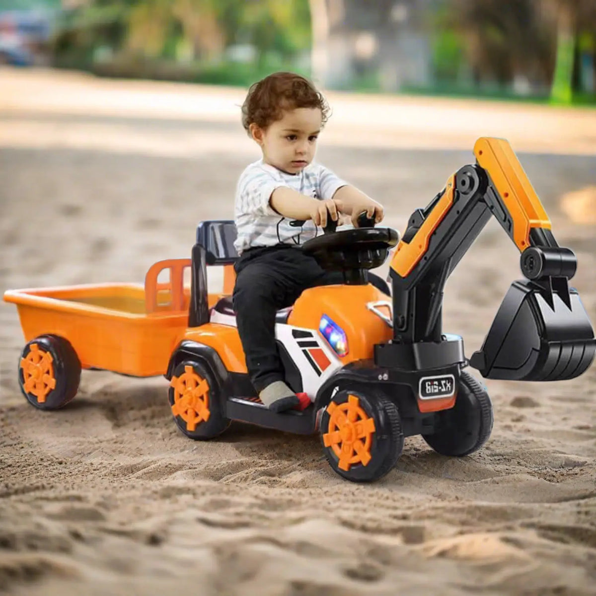 Children's Riding Excavator Electric Ride On Digger Toy 6 Volt Pedal E ...