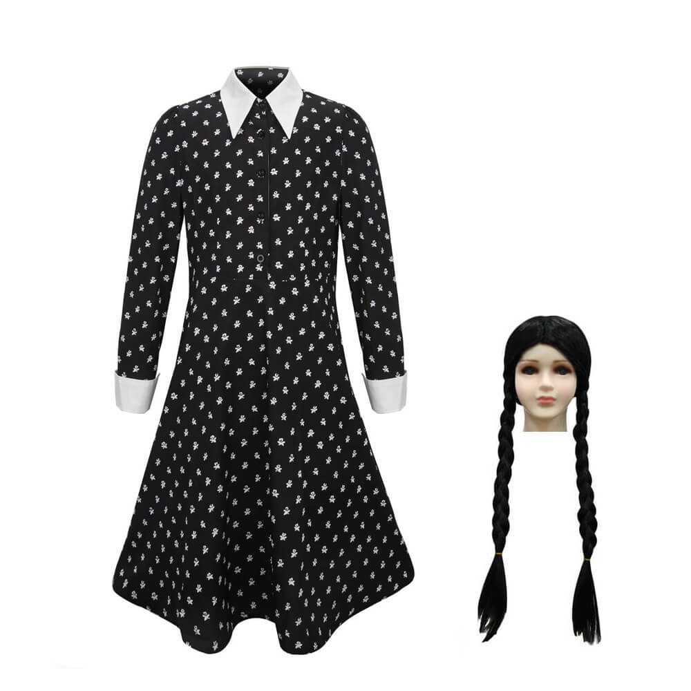 Girls Wednesday Addams Dress Wednesday Costume White Peter Pan Collar ...