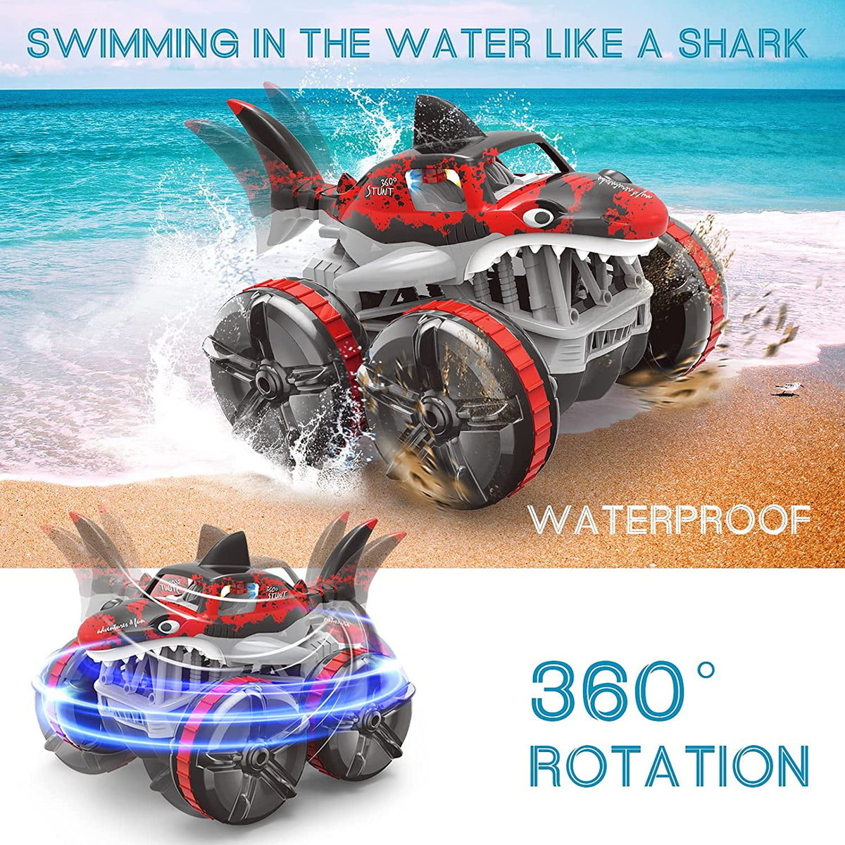 2.4G Amphibious RC Car Shark 360° Rotation Stunt Vehicle Waterproof RC ...
