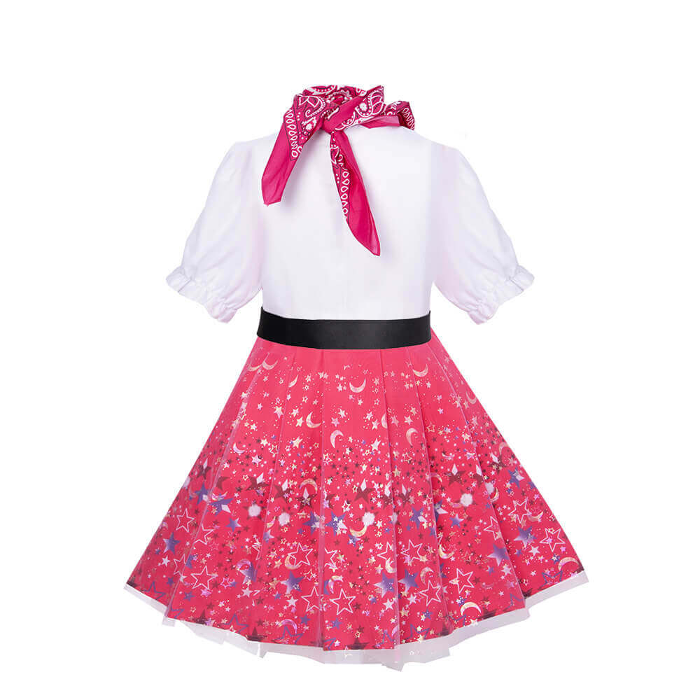 Girls Barbiecore Dress Pink Puff Sleeve Ball Gown with Neck Scarf Cute ...