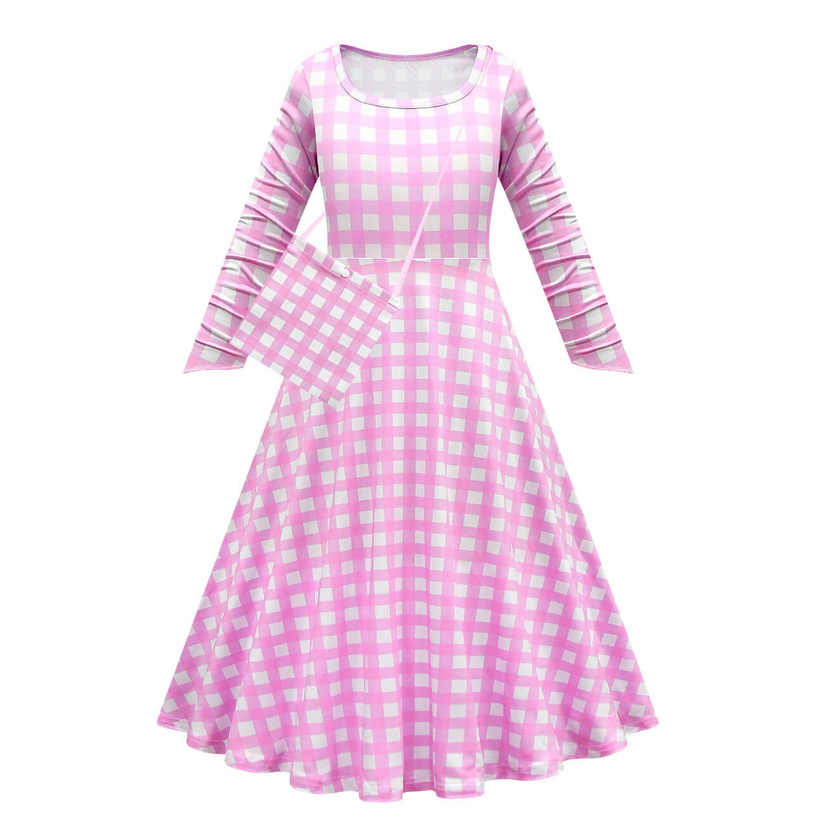 Girls Barbiecore Costume Pink Plaid Dress Long Sleeve Outfit with Hat ...