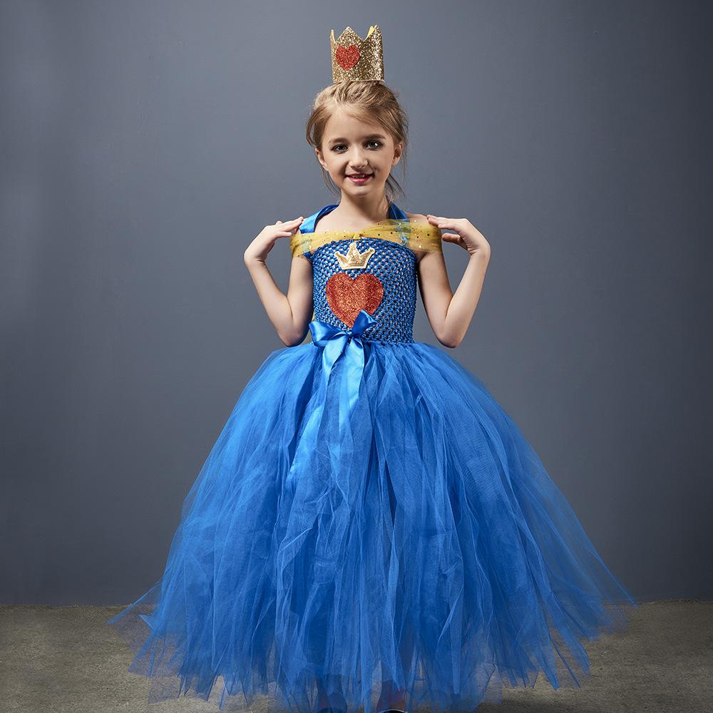Girls Evie Dress Blue Ball Gown Tulle Party Dress with Crown for Cospl ...