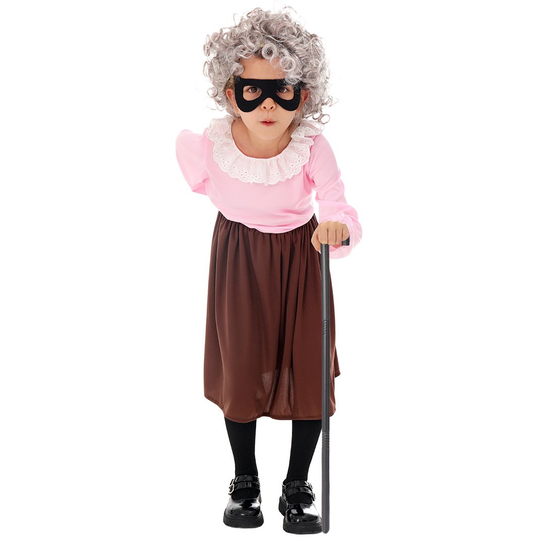Girls Old Lady Costume 100 Days of School Dress Up Outfit with Wig and ...