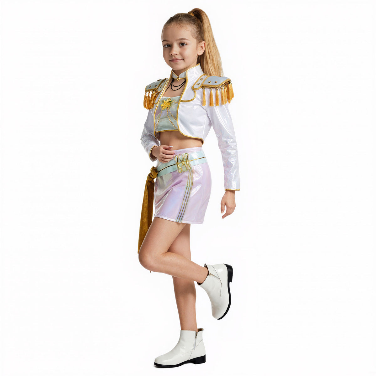 Pop Star Costume White Performance Outfit PU Leather Dress Up Suit Hal ...