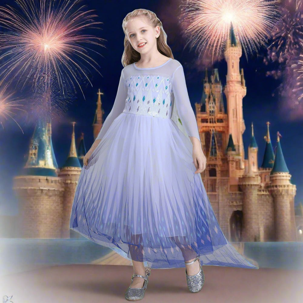 Kids Elsa Princess Costume Snow Girls Dress With Crown Scepter Wig Cos ...
