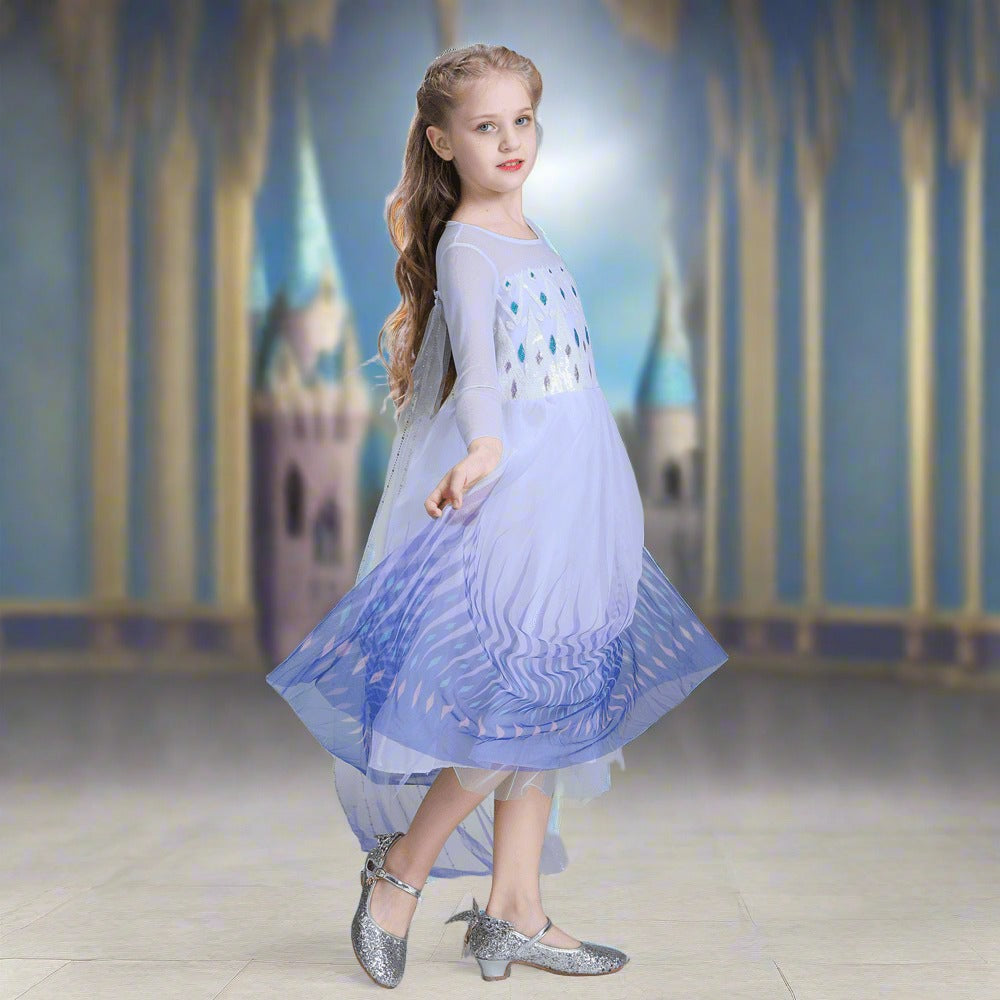 Kids Elsa Princess Costume Snow Girls Dress With Crown Scepter Wig Cos ...