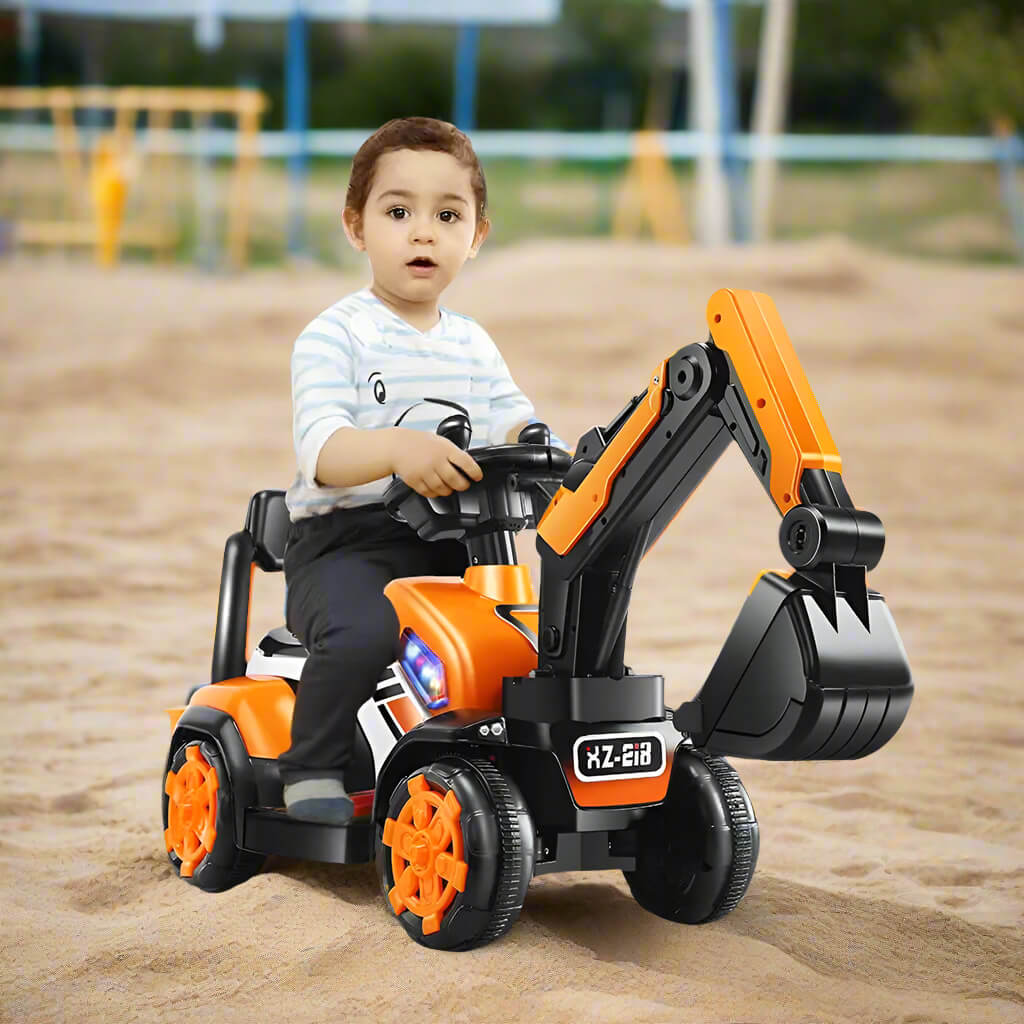 Children's Riding Excavator Electric Ride On Digger Toy 6 Volt Pedal E ...