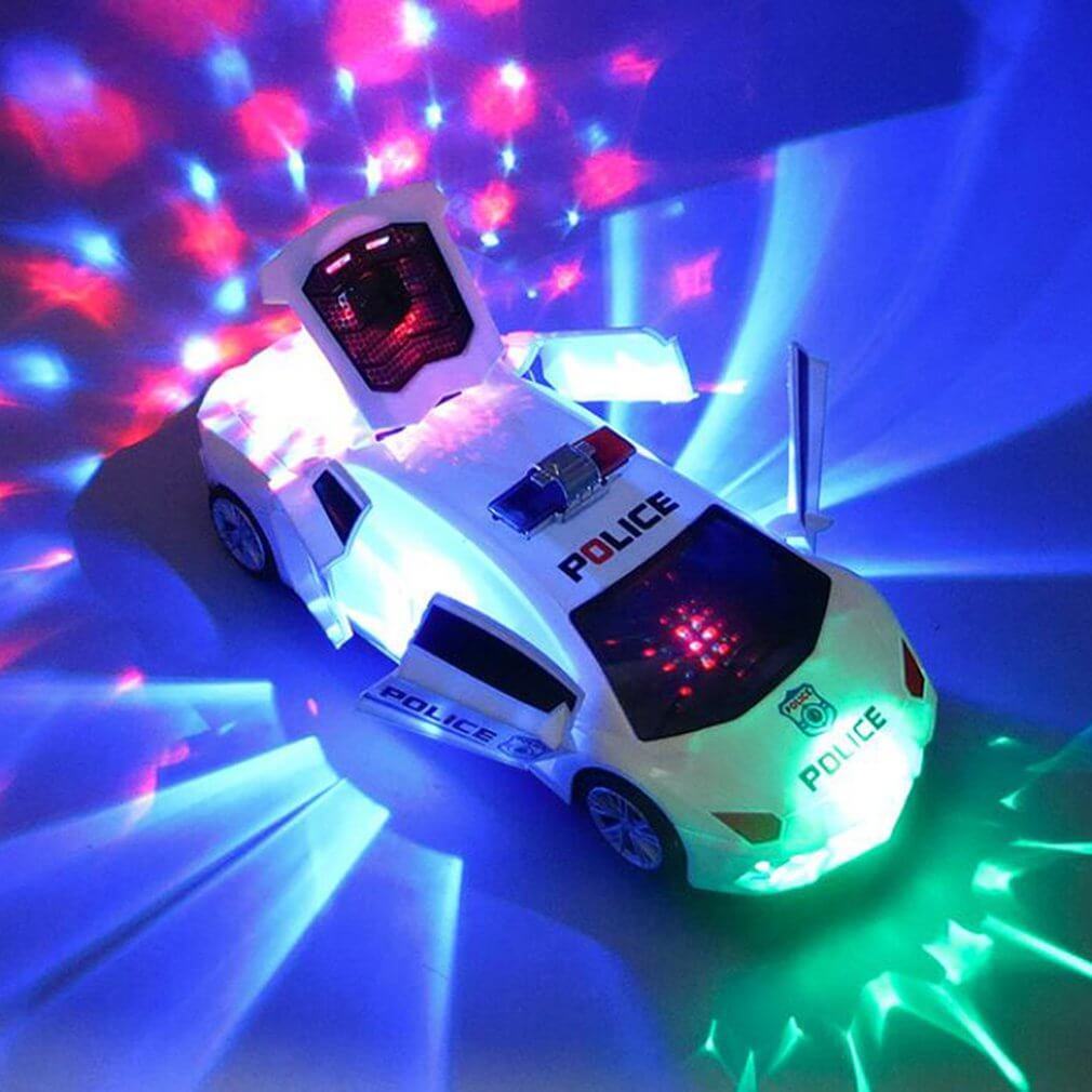 Electronic Police Car Toy with 360 Degree Rotary Wheel Cool Lighting S ...