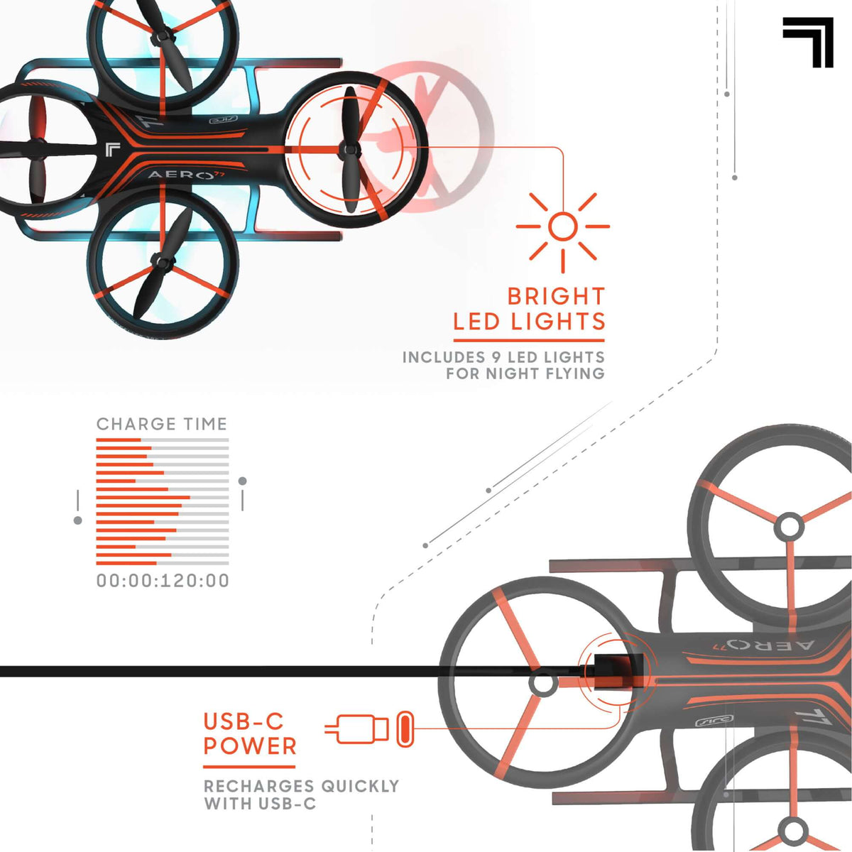 Aero Stunt Drone RC Rechargeable Quadcopter with LEDs Smart Copter for ...