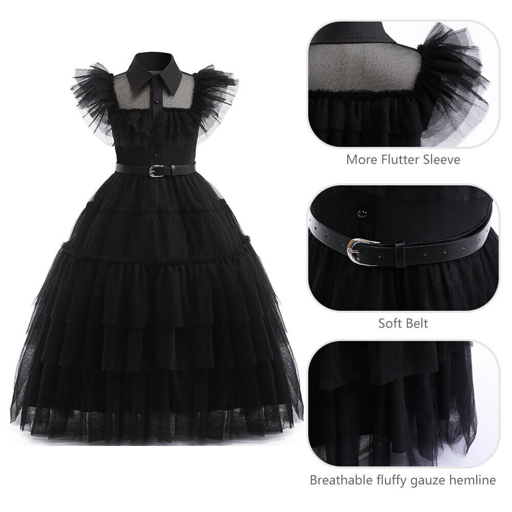 Girls Wednesday Dress Wednesday Addams Costume Black Tulle Dress with ...