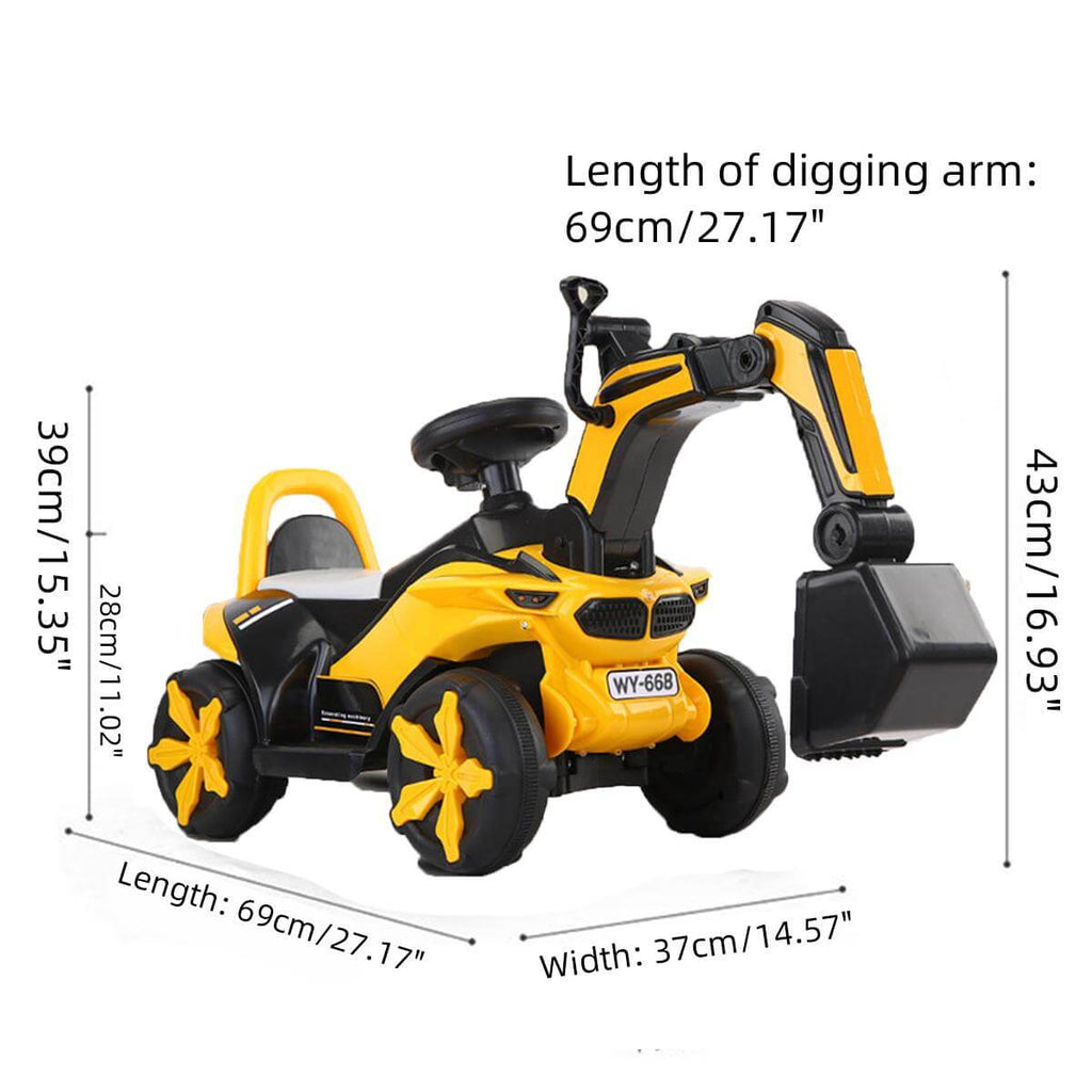 Kids Ride-on Excavator Toy Boys Gilrs Outdoor Digger Truck With LED an ...